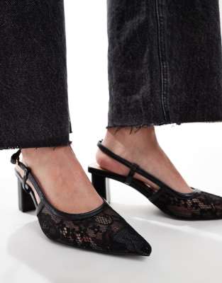 RAID Wide Fit Leroy slingback courts in black lace | ASOS