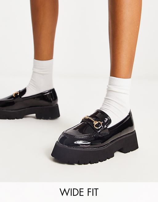 Raid Wide Fit – Monster – Czarne lakierowane loafersy na masywnej ... Raid Wide Fit – Monster – Czarne lakierowane loafersy na masywnej ...