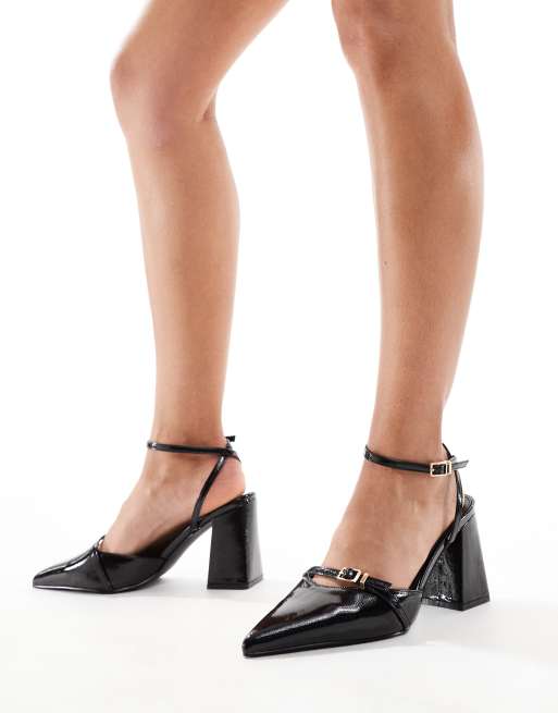 RAID Wide Fit Neim block heeled shoes in black | ASOS