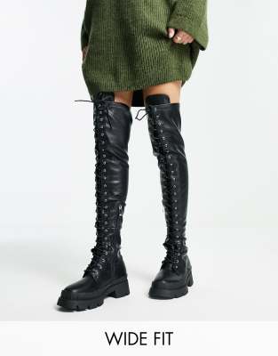 Raid Wide Fit Oakford Lace Up Over The Knee Second Skin Boots In Black ...