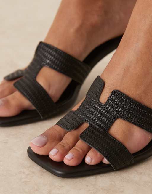 RAID Zelda kitten heeled mule sandals in black raffia | ASOS