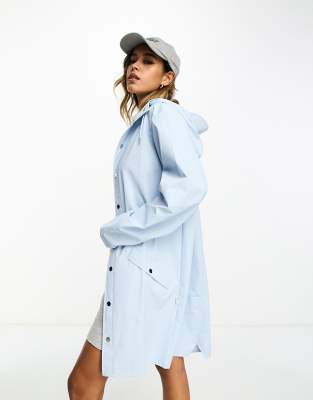 Rains 12020 unisex waterproof long jacket in light blue | ASOS