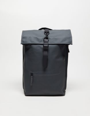 Rains 13160 unisex waterproof roll top backpack in slate | ASOS