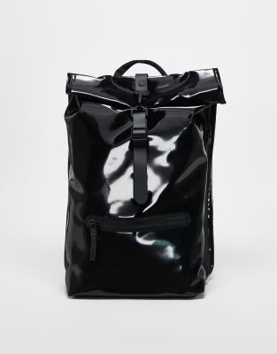 Rains Rolltop waterproof rucksack in shiny black | ASOS