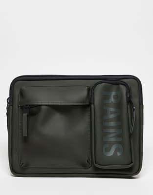 Rains texel laptop case in dark green | ASOS