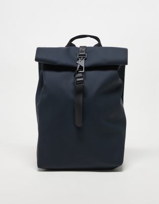 Rains waterproof rolltop rucksack mini in navy | ASOS