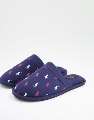 Ralph Lauren - Kollin - Chaussons à logos multiples - Bleu marine | ASOS