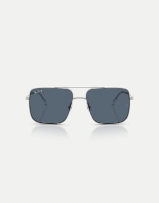 Ray-Ban Ari square polarised sunglasses with grey lens in silver | ASOS