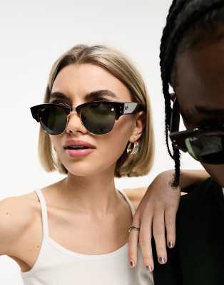 Ray-Ban Mega Clubmaster round sunglasses in tort with green lens | ASOS