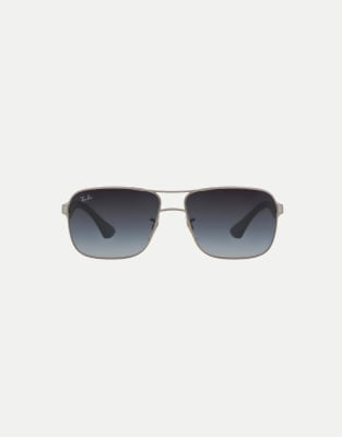 Ray-Ban Rb3516 square sunglasses with grey lens in matte silver | ASOS