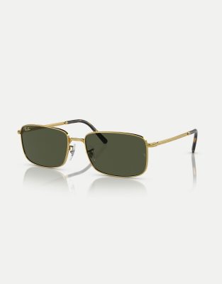 Ray-Ban rb3717 rectangle sunglasses with green lens in gold | ASOS