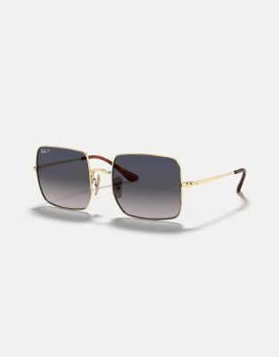 Ray-Ban square 1971 classic square polarised sunglasses in gold with ...