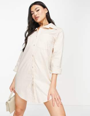 Rebellious Fashion Oversized Shirt Dress In Stone-neutral | ModeSens