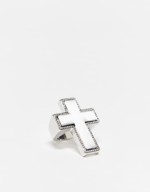 Reclaimed Vintage Bague Unisexe Oversize Avec Croix Ornée De Cristaux
