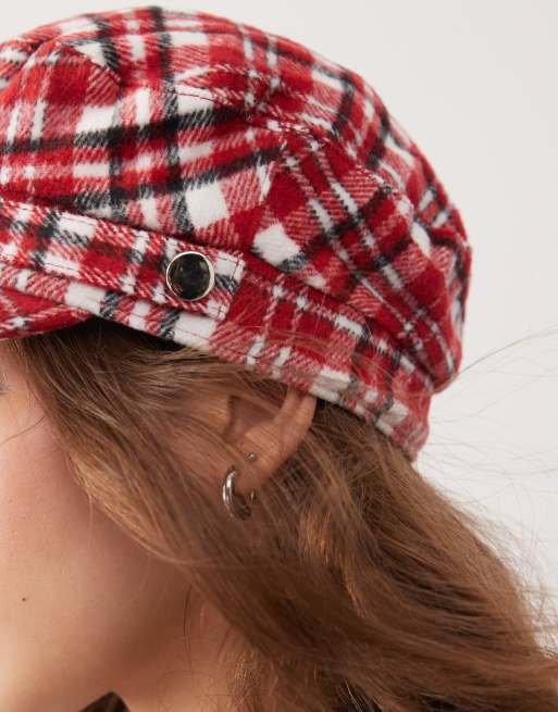 Reclaimed Vintage baker boy hat in red tartan | ASOS