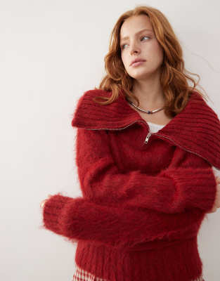 Reclaimed Vintage collar sweater in red | ASOS