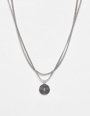 Reclaimed Vintage - Collier multi-rangs unisexe à pendentif - Argenté ...