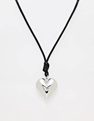 Reclaimed Vintage cord necklace with chunky silver heart | ASOS