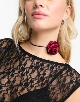 Reclaimed Vintage corsage flower choker necklace in dark red | ASOS