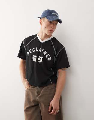 Reclaimed Vintage cropped boxy football jersey in black | ASOS