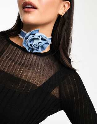 Reclaimed Vintage distressed denim flower corsage choker necklace | ASOS