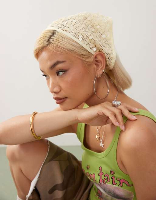 Reclaimed Vintage festival headscarf with sequins in butter yellow | ASOS