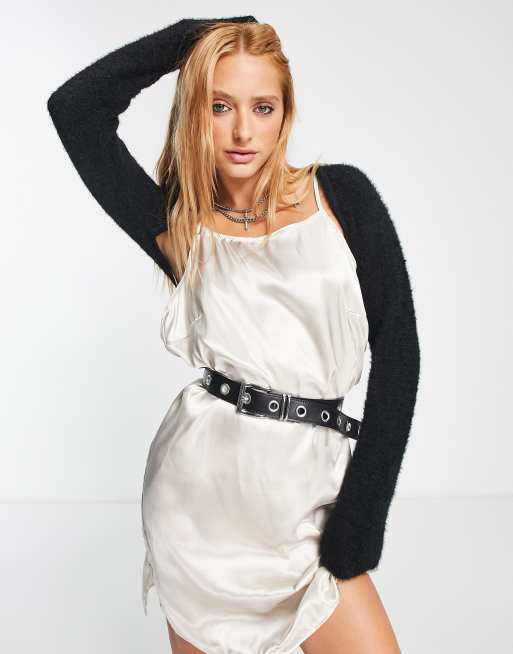 Reclaimed Vintage fluffy shrug sweater in black | ASOS