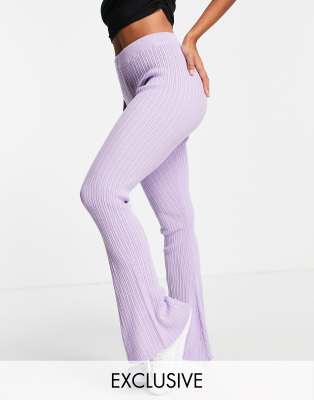 Reclaimed Vintage inspired fluffy rib flares in bright lilac co ord | ASOS