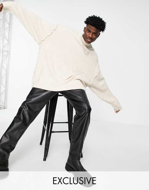 Reclaimed Vintage inspired high neck jumper with exposed contrast seams ...