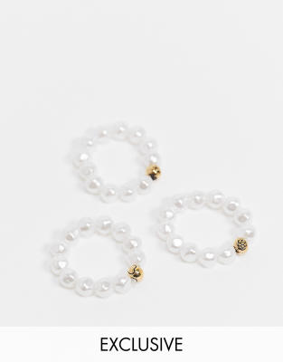 Reclaimed Vintage inspired pearl stretch ring multipack | ASOS