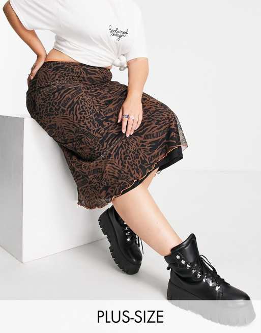 Reclaimed Vintage Inspired Plus – Midirock aus Netzstoff mit Animal ...