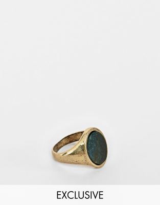 Reclaimed Vintage inspired signet ring with semi precious Stone ...