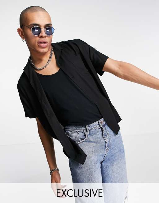 Reclaimed Vintage inspired viscose plain shirt in black | ASOS