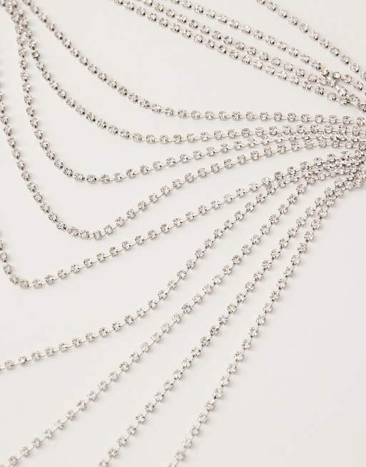 Reclaimed Vintage Limited Edition diamante silver chain layered ...
