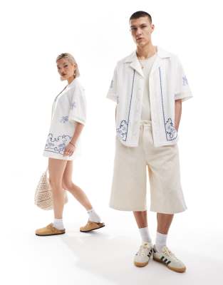 Reclaimed Vintage limited edition embroidered revere shirt with cutwork ...