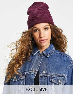 Reclaimed Vintage logo beanie in burgundy | ASOS