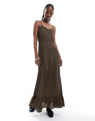 Reclaimed Vintage maxi cami slip dress in brown | ASOS