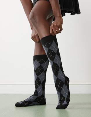 Reclaimed Vintage - Mi-bas - Gris et noir à losanges | ASOS
