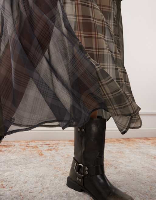 Reclaimed Vintage midaxi circle skirt in sheer spliced plaid print | ASOS