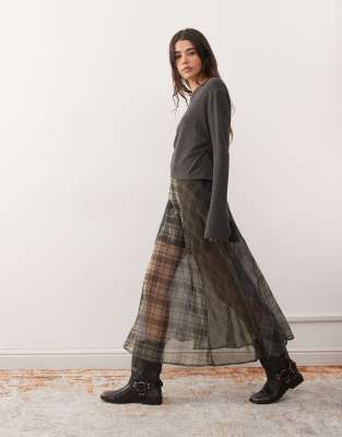 Reclaimed Vintage midi circle skirt in sheer spliced check print | ASOS