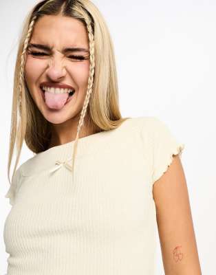 Reclaimed Vintage off shoulder ribbed top in stone | ASOS