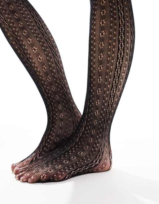 Reclaimed Vintage pointelle tights in black | ASOS
