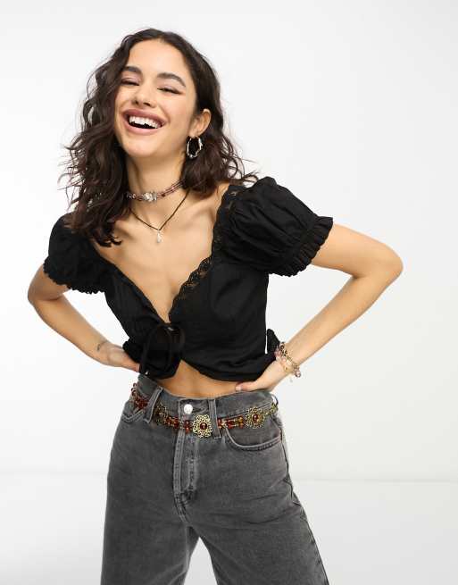 Reclaimed Vintage prairie top in black | ASOS
