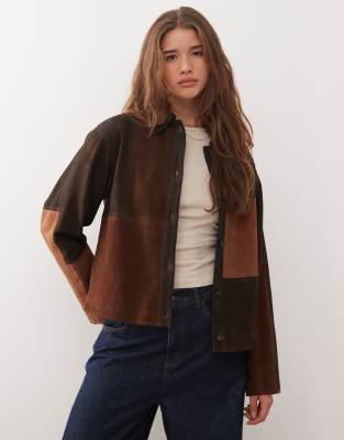Reclaimed Vintage premium real suede panelled collar jacket in brown ...