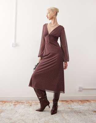Reclaimed Vintage - Robe mi-longue à pois - Bordeaux | ASOS