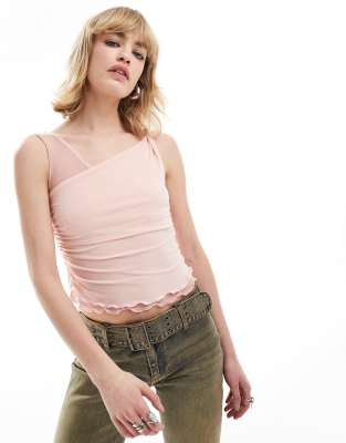 Reclaimed Vintage ruched twist shoulder top in pink | ASOS