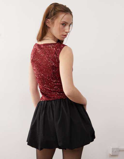 Reclaimed Vintage sequin party tank in burgundy | ASOS