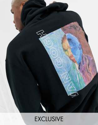 Reclaimed Vintage - Sweat à capuche oversize à imprimé Van Gogh - Noir ...