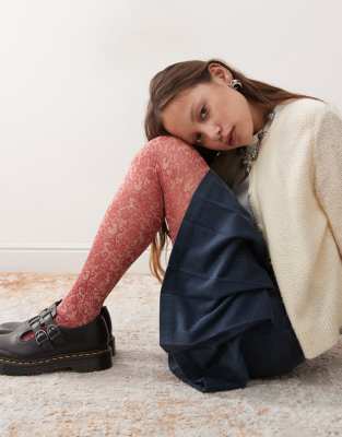Reclaimed Vintage tights in red lace print | ASOS