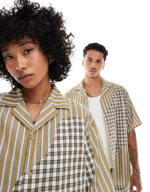 Reclaimed Vintage unisex boxy oversized shirt in splice check and ...